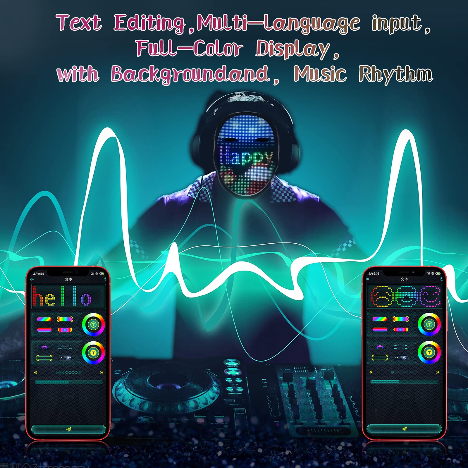 brookhaus Led Mask, Bluetooth App Controlled Halloween Masks, Luminous Mask for Adults, Light up Costumes Masks