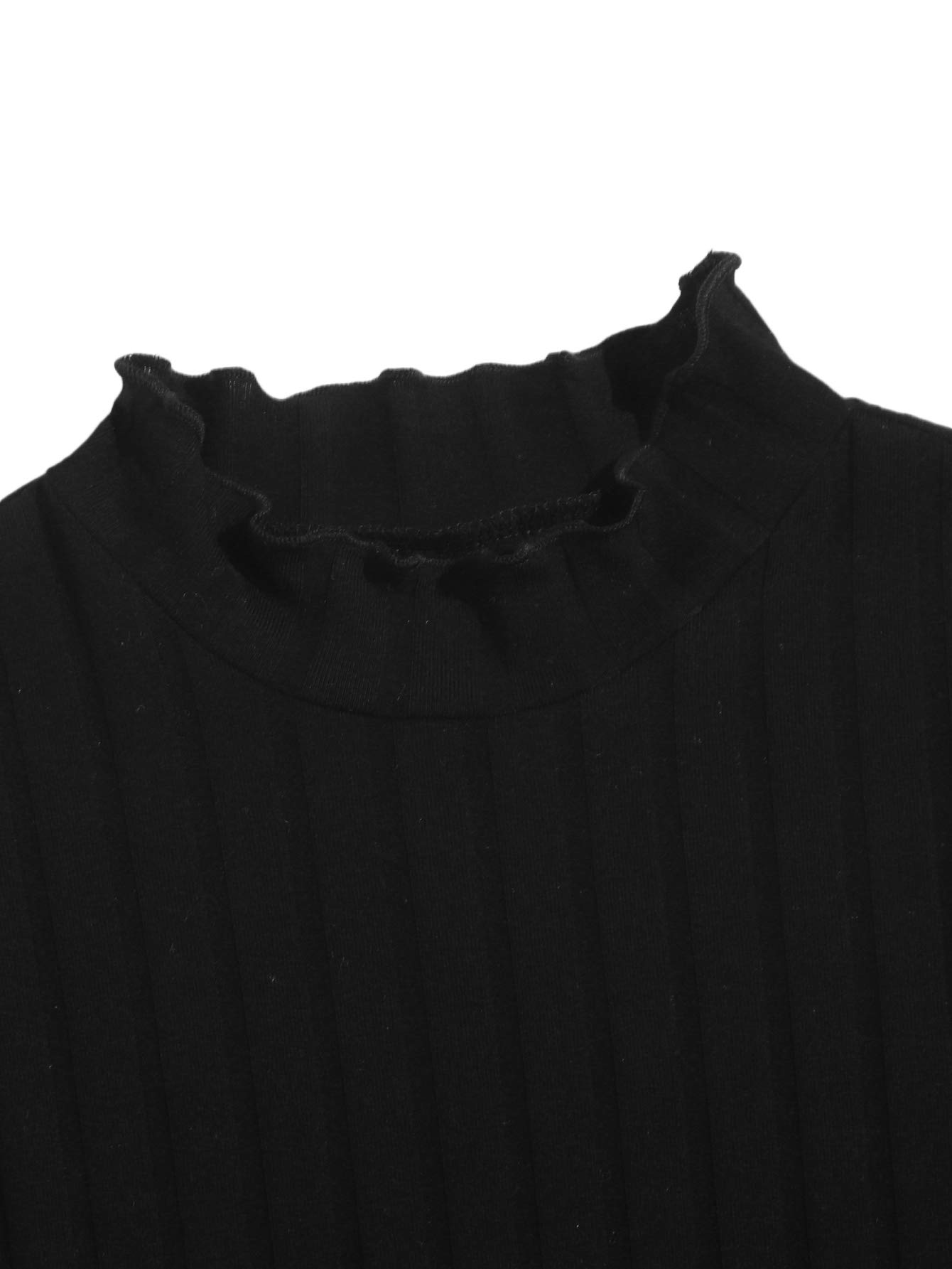 SweatyRocks Women's Long Flounce Sleeve Crop Top Stand Collar Ribbed Knit T-Shirt Black M