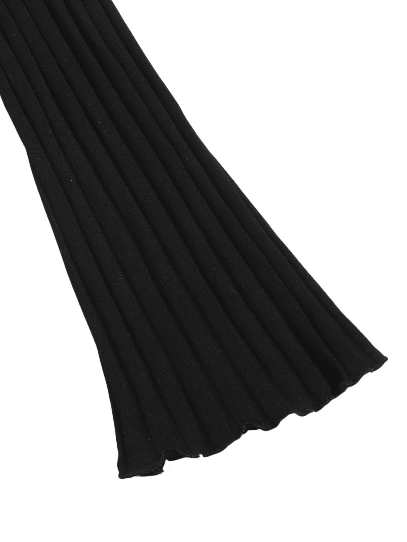 SweatyRocks Women's Long Flounce Sleeve Crop Top Stand Collar Ribbed Knit T-Shirt Black M