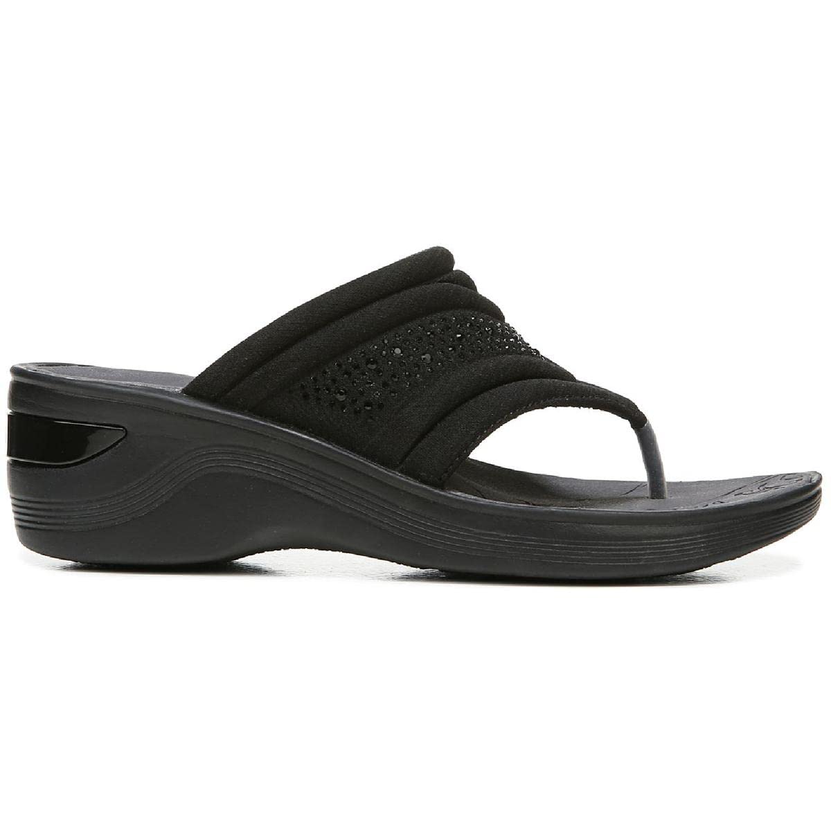 BZees Womens Dazzle Me Embellished Wedge Thong Sandals Black 11 Medium (B,M)