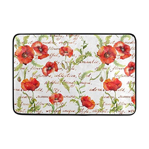 ZOEO Red Flower Bath Rugs Vintage Floral Bathroom Mat Memory Foam Shower Floor Rug Absorbent Non Slip Light Luxury for Home Hotel Door Kitchen Thick Soft Washable 15.7 x 23.6 Inch