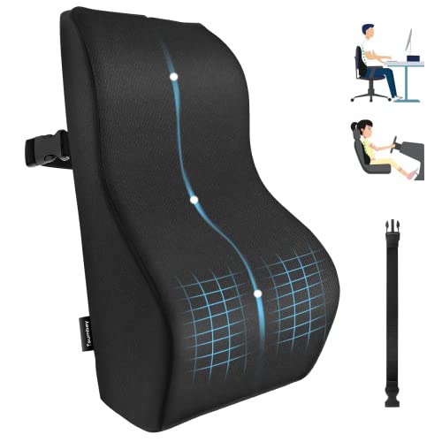 Tsumbay Lumbar Support Pillow Memory Foam Back Cushion Ergonomic Backrest for Back Pain Relief with Breathable 3D Mesh and Adjustable Belts, for Office Chair, Car Seat, Gaming Chair and Wheelchair