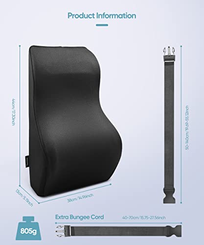 Tsumbay Lumbar Support Pillow Memory Foam Back Cushion Ergonomic Backrest for Back Pain Relief with Breathable 3D Mesh and Adjustable Belts, for Office Chair, Car Seat, Gaming Chair and Wheelchair