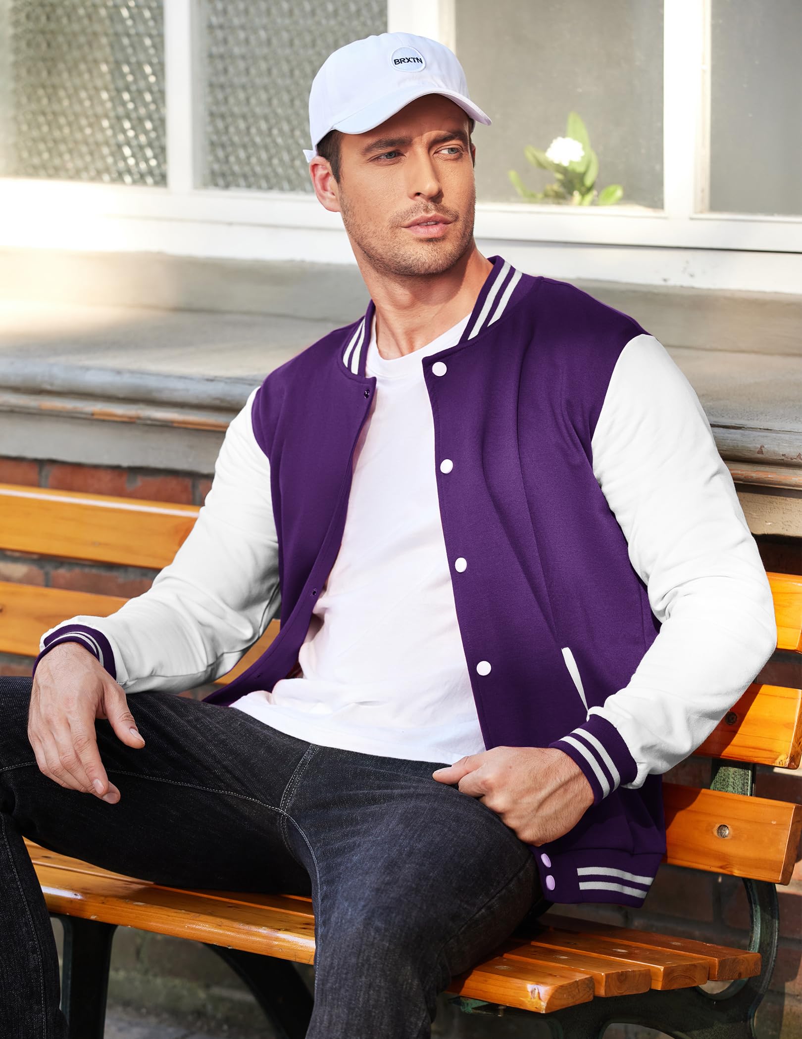 COOFANDY Men's Stylish Varsity Jacket Plain Baseball Jacket Casual Letterman Jacket
