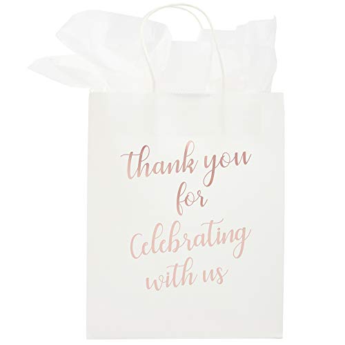 Sparkle and Bash Thank You Kraft Gift Bags with Tissue Paper (Rose Gold Foil, 15 Pack)