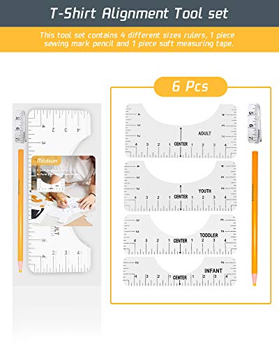 6 Pcs T-Shirt Ruler Guide Alignment Tool to Center Designs T-Shirt for Adult Youth Toddler Infant (Transparent)