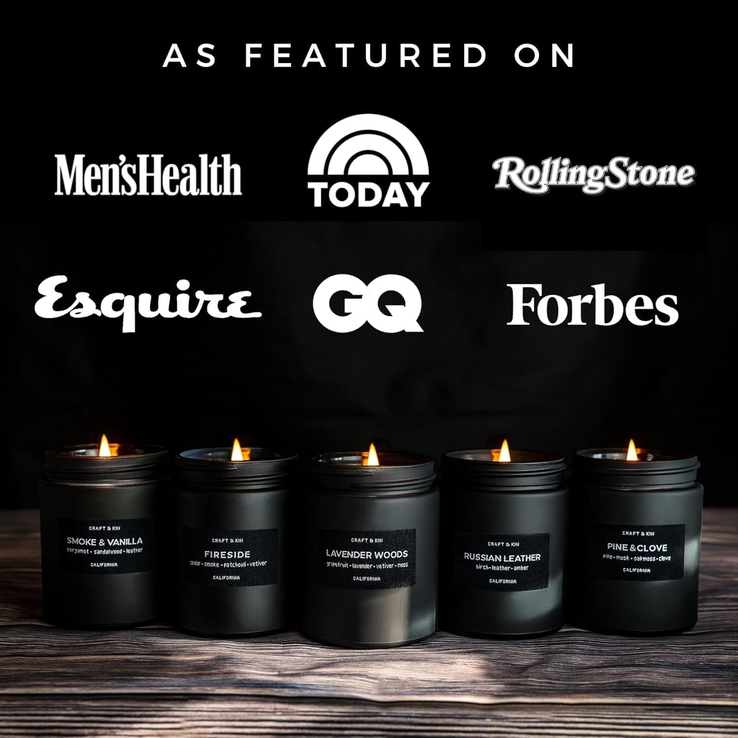 Craft & Kin Premium Vintage Leather Candle | Black Spring Scented Candles for Men | Long Lasting with 45 Hour Burn Time, 7.6oz | Made with Soy | Aromatherapy at Home | Gifts for Men