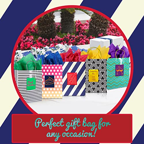 PURPLE LADYBUG 10 Premium Large Gift Bags for Presents with Handles - Unique Gift Bags Large Size with 5 Designs - Assorted Mothers Day Gift Bags - Great Birthday Gift Bag, Easter Gift Bags, & More