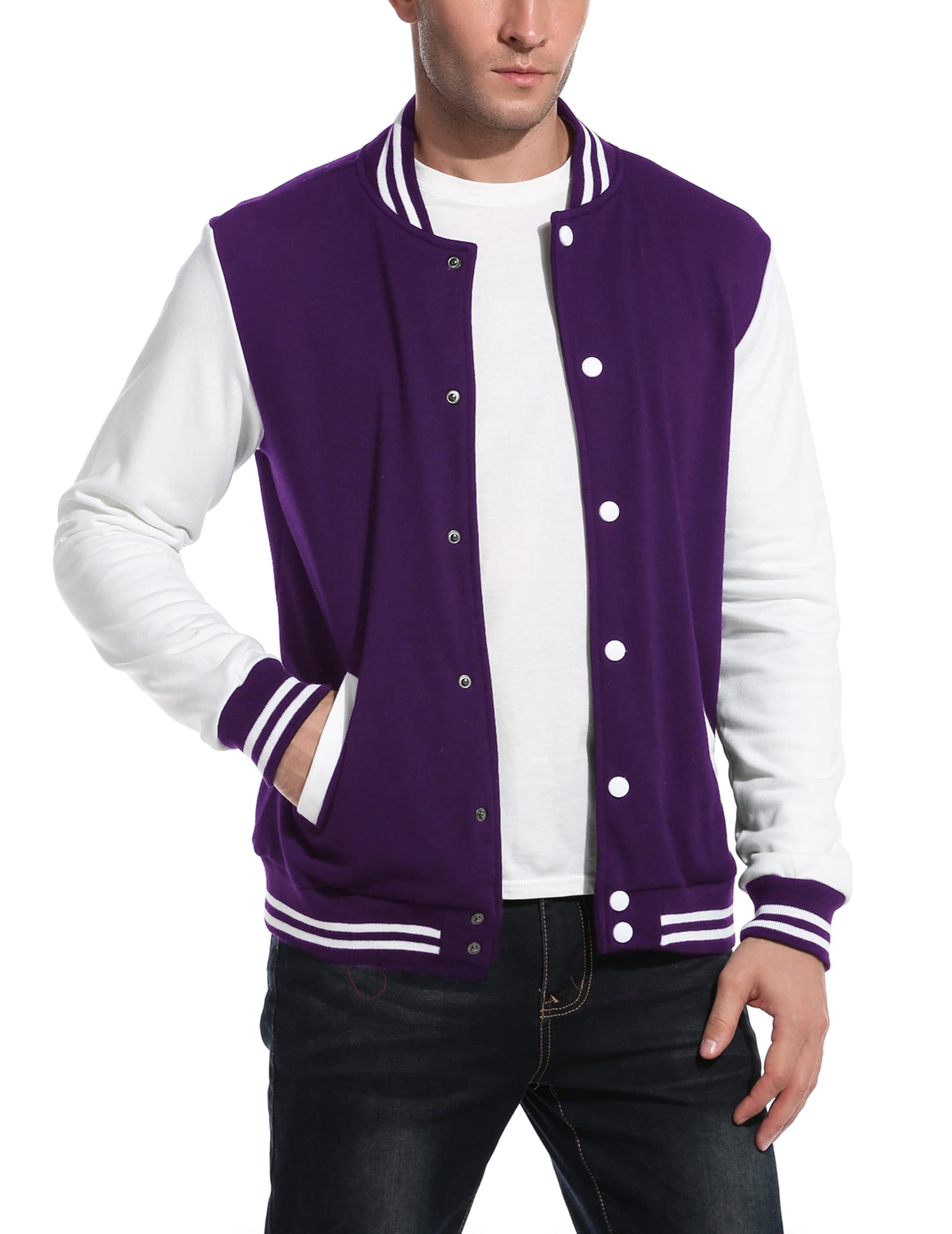 COOFANDY Men's Stylish Varsity Jacket Plain Baseball Jacket Casual Letterman Jacket
