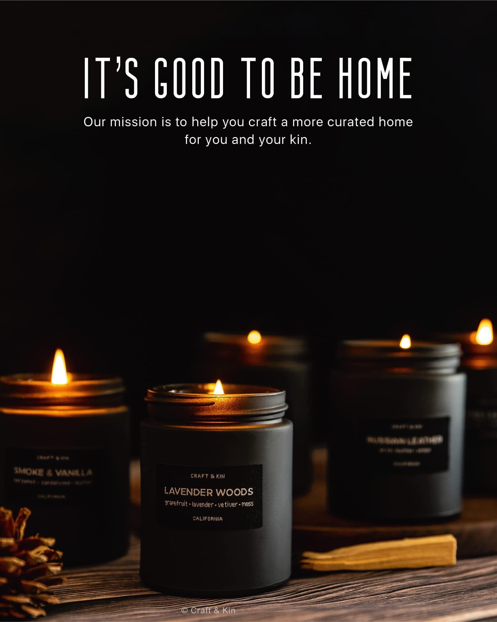 Craft & Kin Premium Vintage Leather Candle | Black Spring Scented Candles for Men | Long Lasting with 45 Hour Burn Time, 7.6oz | Made with Soy | Aromatherapy at Home | Gifts for Men
