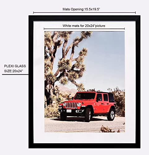 skyDrama Solid Wood 20x24 Picture Frame Black, Display 16x20 Photo without Mat or 20x24 Poster with Mat, Light Weight High Transparent Wooden 20by24 Frame for Wall - 20"x24"/Black/1Pack