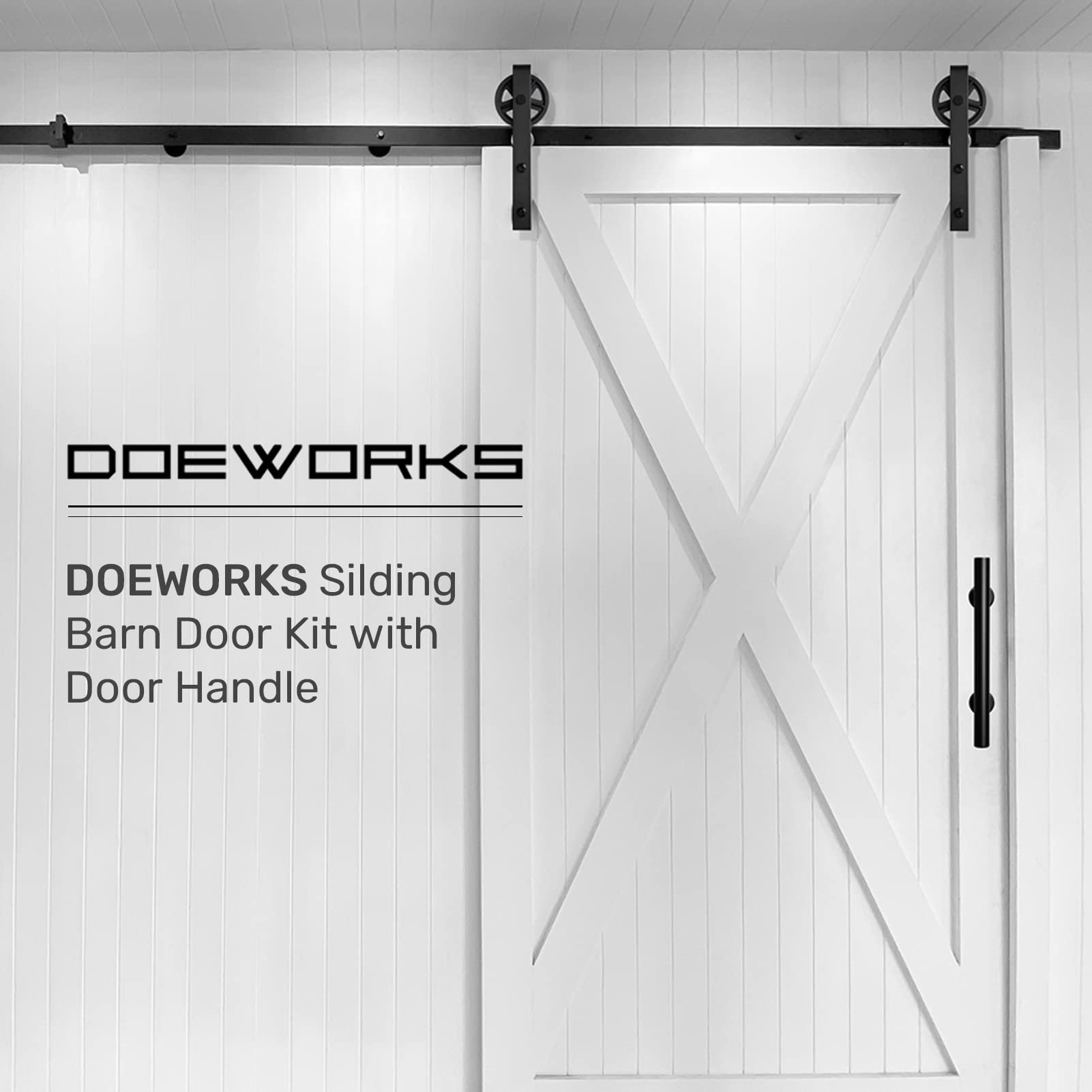 DOEWORKS 5 FT Sliding Barn Door Hardware Kit with Handle, Single 30" Wide Wood Door Hardware Closet Track Kit Set, DIY Barn Door