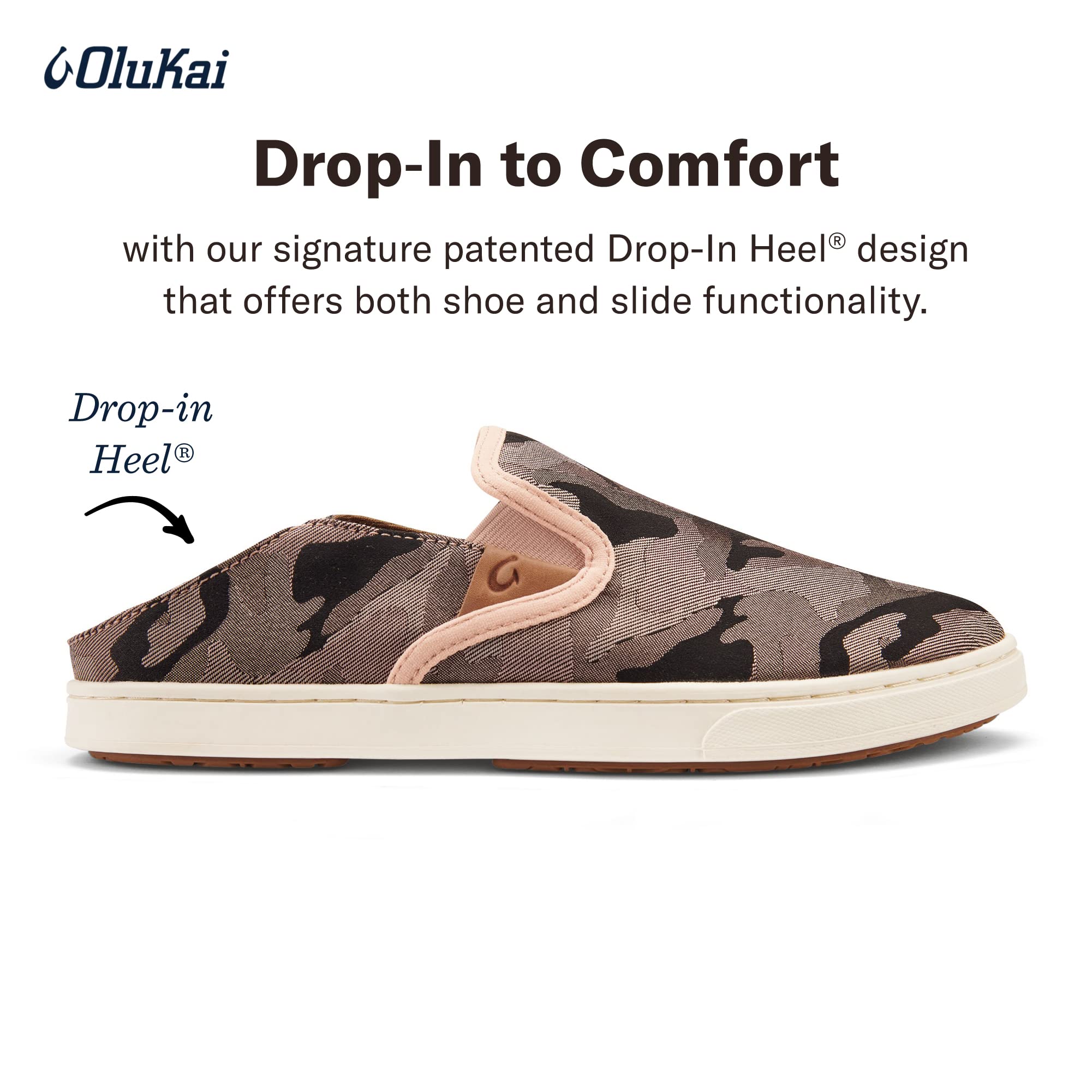 OLUKAI Women's Pehuea Pa'i Slip-On Sneakers, Lightweight Shoes, All-Day Comfort, Breathable Mesh Design, Soft Pink/Ke Au Camo, 7.5