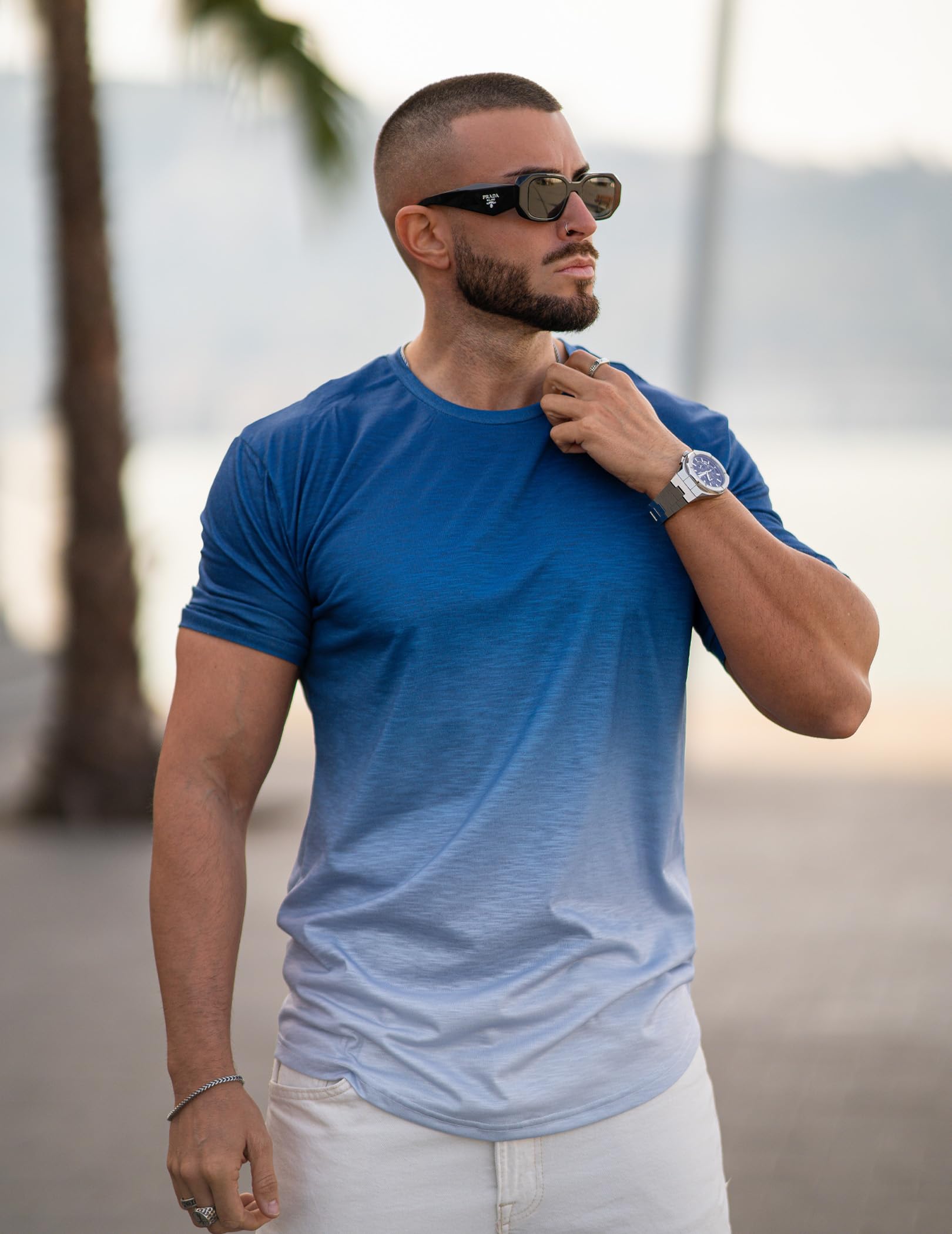 COOFANDY Men's Tie Dye Print Muscle T Shirt Fashion Fitness Quick Dry Fitted Tee