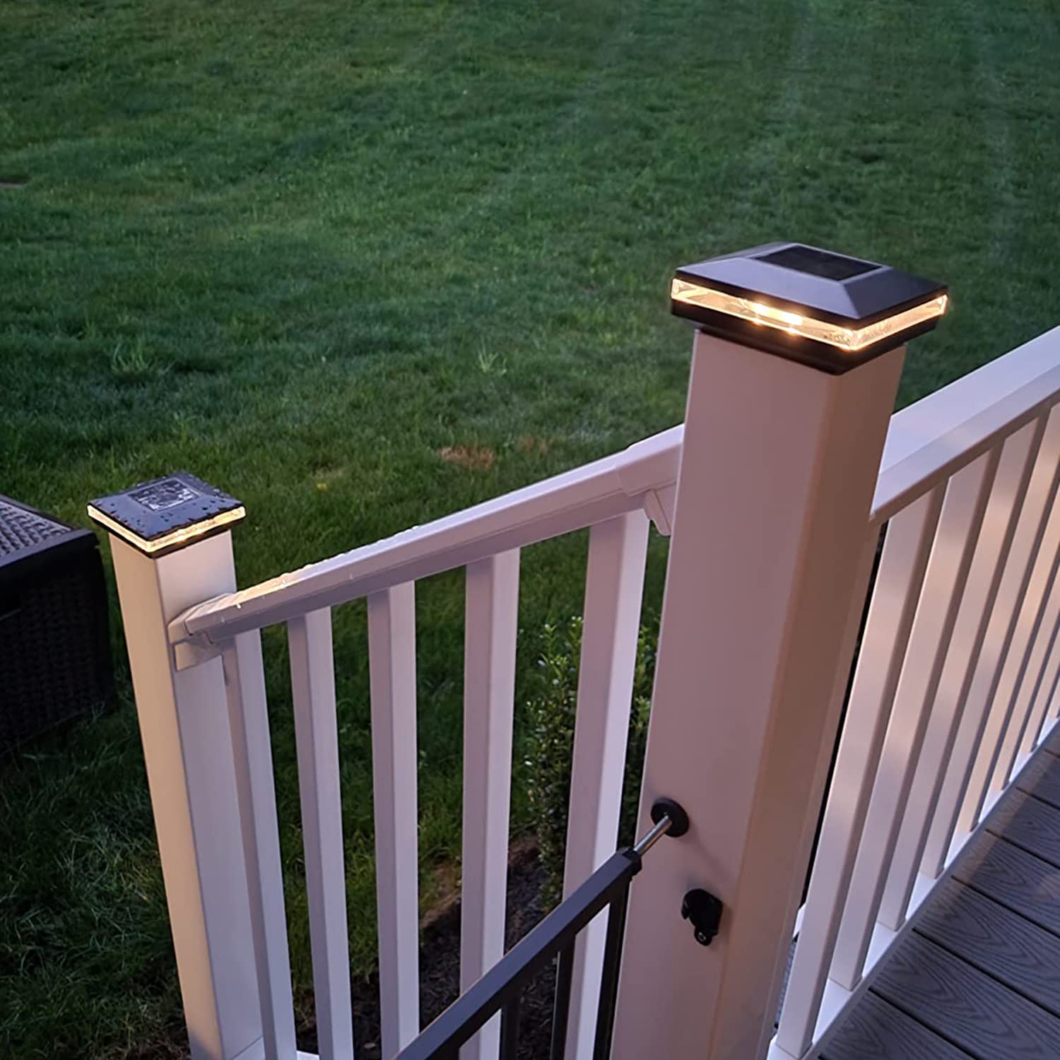 Viewsun 8 Pack Solar Post Lights, Outdoor Fence Post Cap Light Solar Powered Caps for Deck, Patio, Garden Decor, Warm White High Brightness SMD LED Lighting, Lamp Fits for 4x4 or 6x6 Wooden Posts