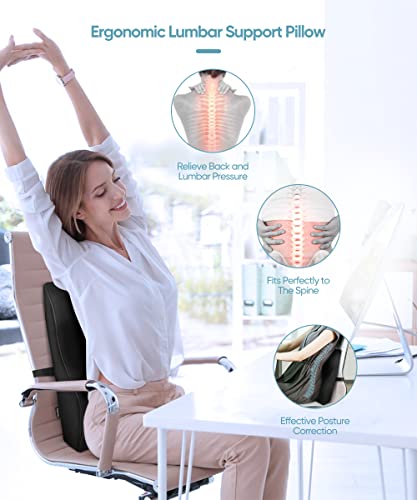 Tsumbay Lumbar Support Pillow Memory Foam Back Cushion Ergonomic Backrest for Back Pain Relief with Breathable 3D Mesh and Adjustable Belts, for Office Chair, Car Seat, Gaming Chair and Wheelchair