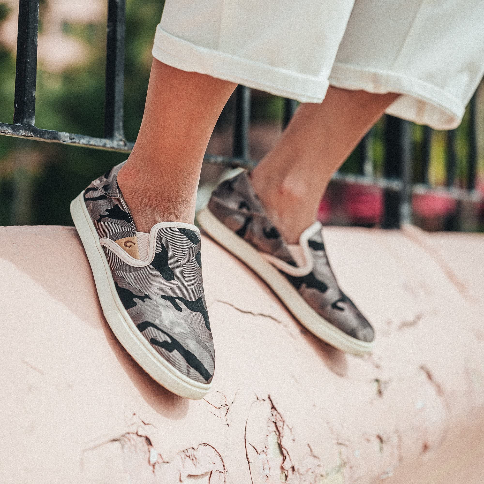 OLUKAI Women's Pehuea Pa'i Slip-On Sneakers, Lightweight Shoes, All-Day Comfort, Breathable Mesh Design, Soft Pink/Ke Au Camo, 7.5