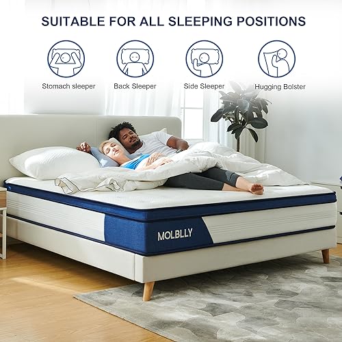 Molblly King Mattress, 12 Inch Innerspring Mattress in a Box,Ultimate Motion Isolation Individually Wrapped Pocket Coils Mattress,Pressure Relief, Cool King Bed Mattress