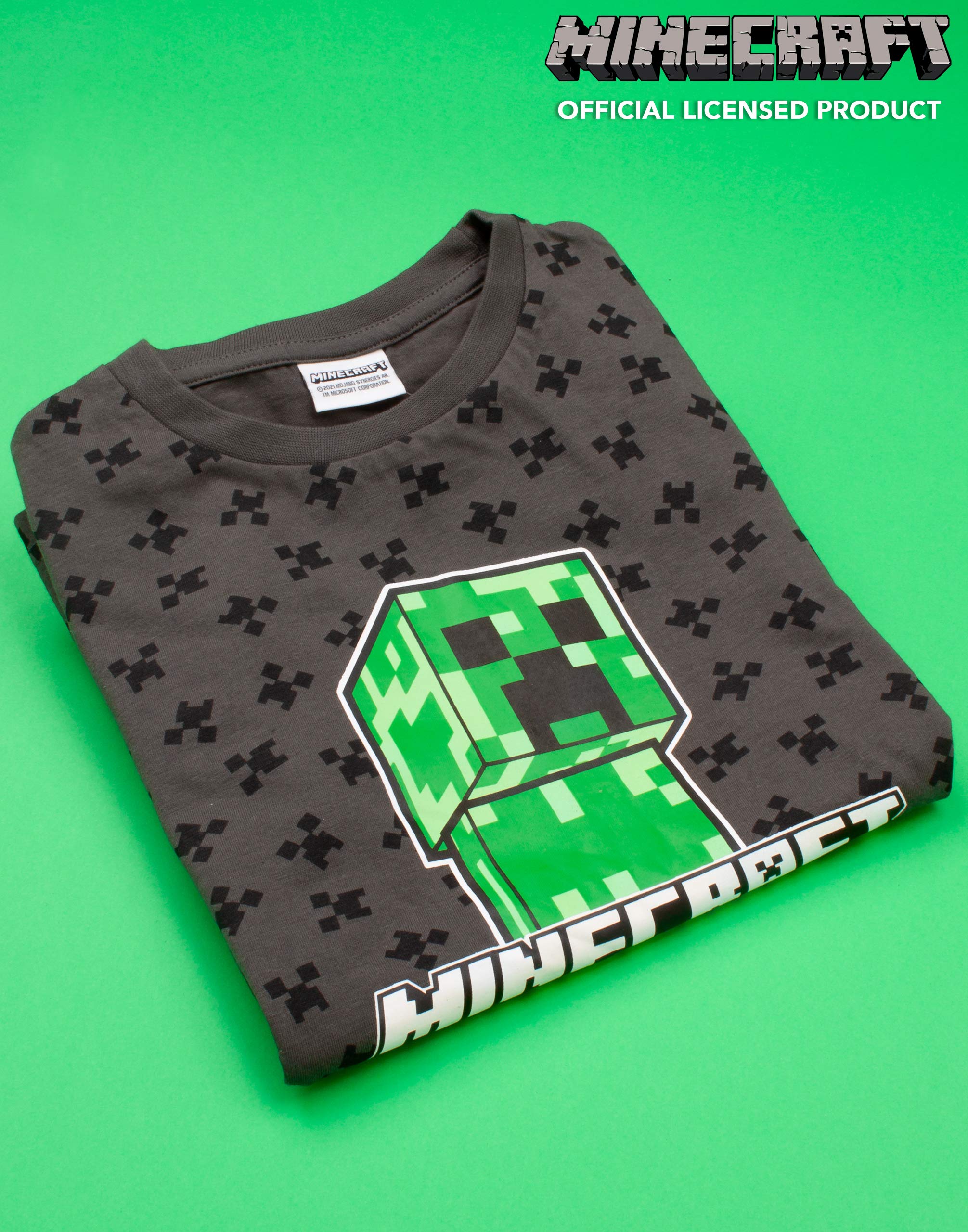 Minecraft T Shirt Boys Kids Creeper Short Sleeve Grey Top Merchandise 9-10 Years