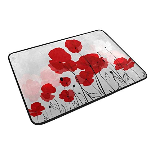 ZOEO Red Floral Bath Rugs Gray Flower Bathroom Mat Memory Foam Shower Floor Rug Absorbent Non Slip Light Luxury for Home Hotel Door Kitchen Thick Soft Washable 15.7 x 23.6 Inch