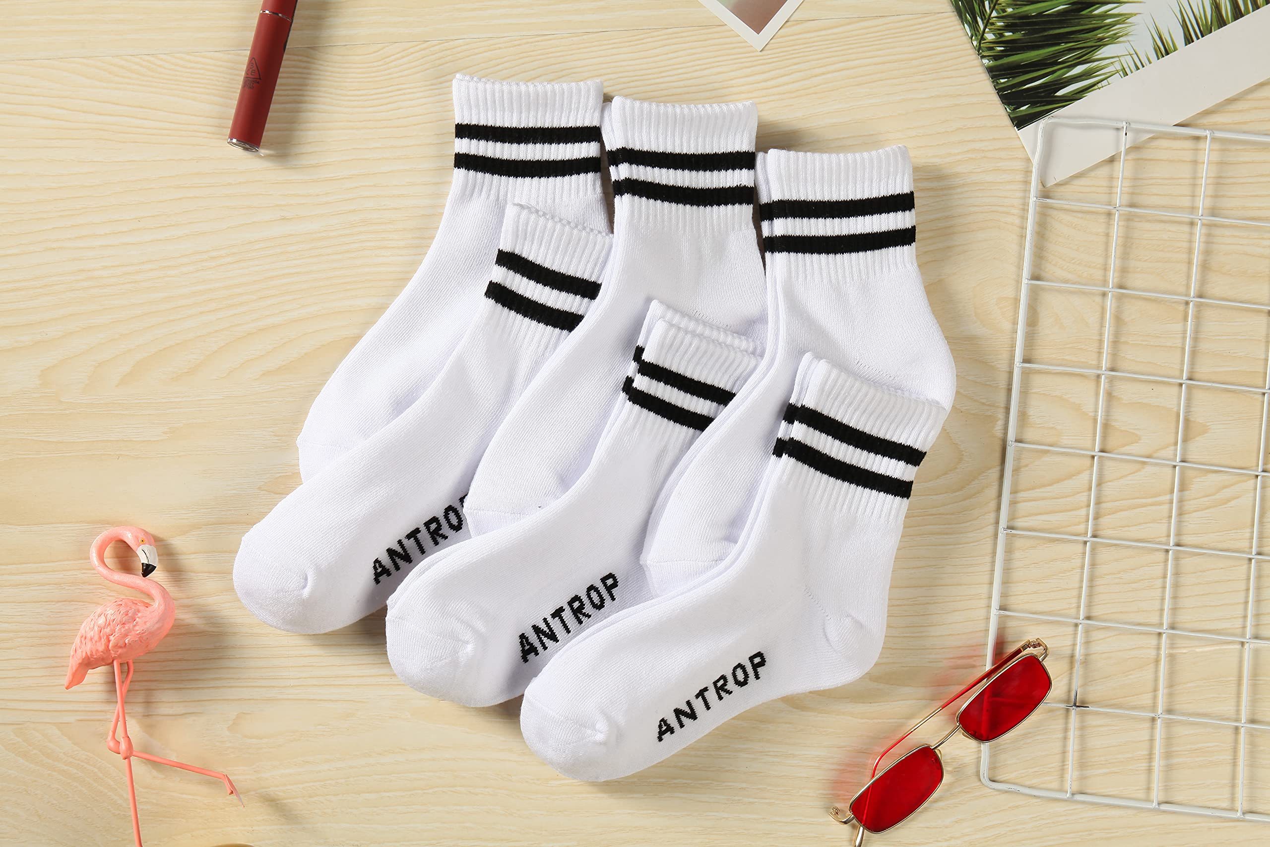 Antrop Quarter Crew Cotton Heel Tab Athletic Running Cushion 6 Pairs Socks, White, 9-12