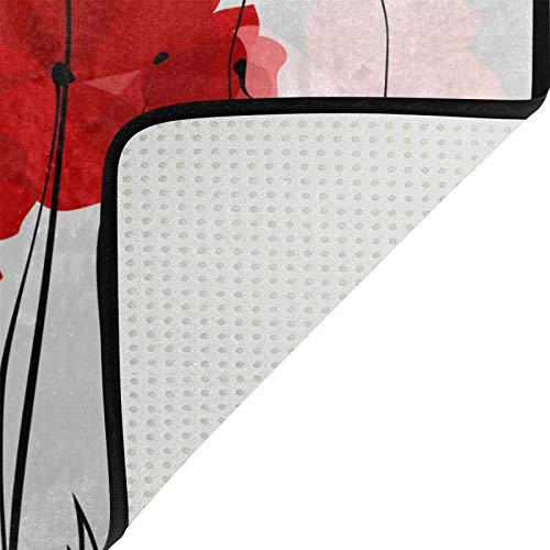 ZOEO Red Floral Bath Rugs Gray Flower Bathroom Mat Memory Foam Shower Floor Rug Absorbent Non Slip Light Luxury for Home Hotel Door Kitchen Thick Soft Washable 15.7 x 23.6 Inch