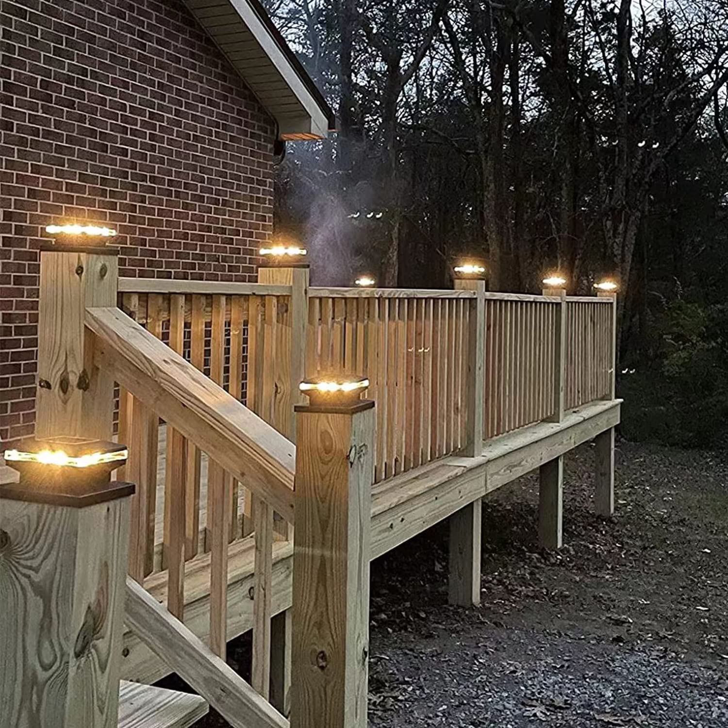 Viewsun 8 Pack Solar Post Lights, Outdoor Fence Post Cap Light Solar Powered Caps for Deck, Patio, Garden Decor, Warm White High Brightness SMD LED Lighting, Lamp Fits for 4x4 or 6x6 Wooden Posts