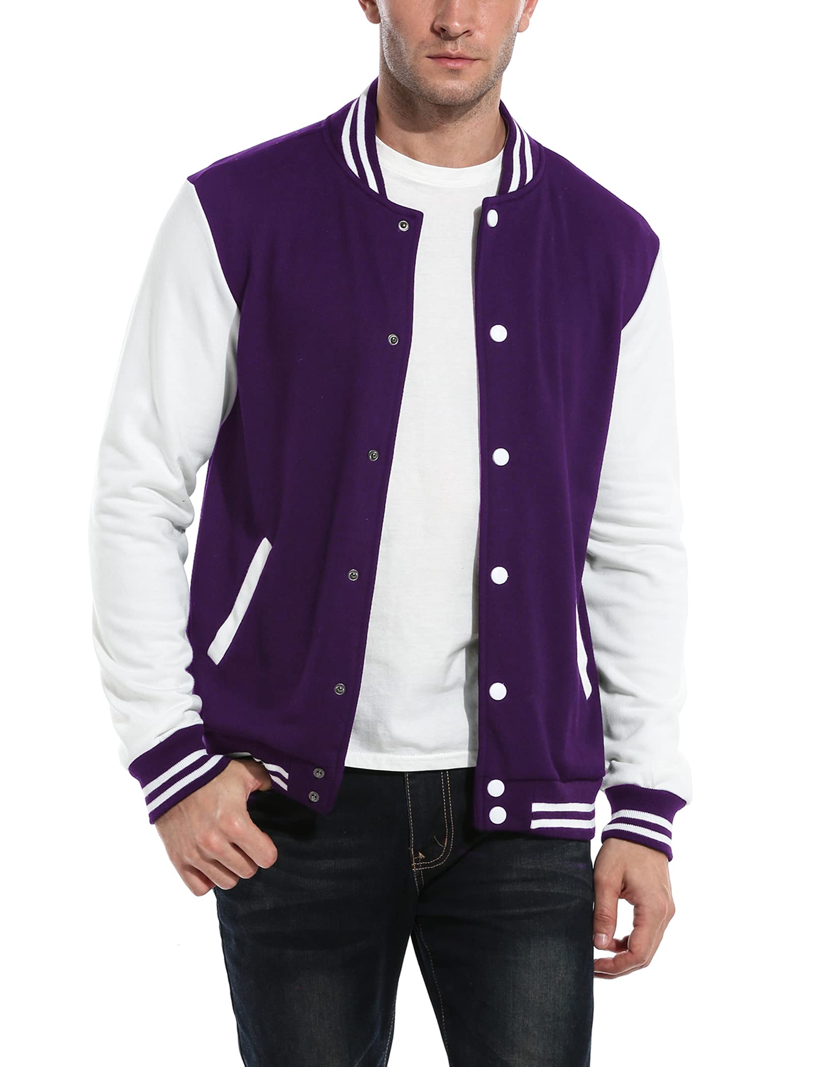 COOFANDY Men's Stylish Varsity Jacket Plain Baseball Jacket Casual Letterman Jacket