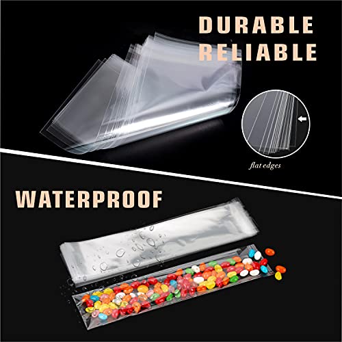 Voikinfo 100 pcs 3" x 11" Long Clear Resealable Cellophane Bags Self Sealing Treat Bags Cookie Bags with Adhesive Flap Gift Wrap Poly Bags Plastic Packaging 1.4 mil