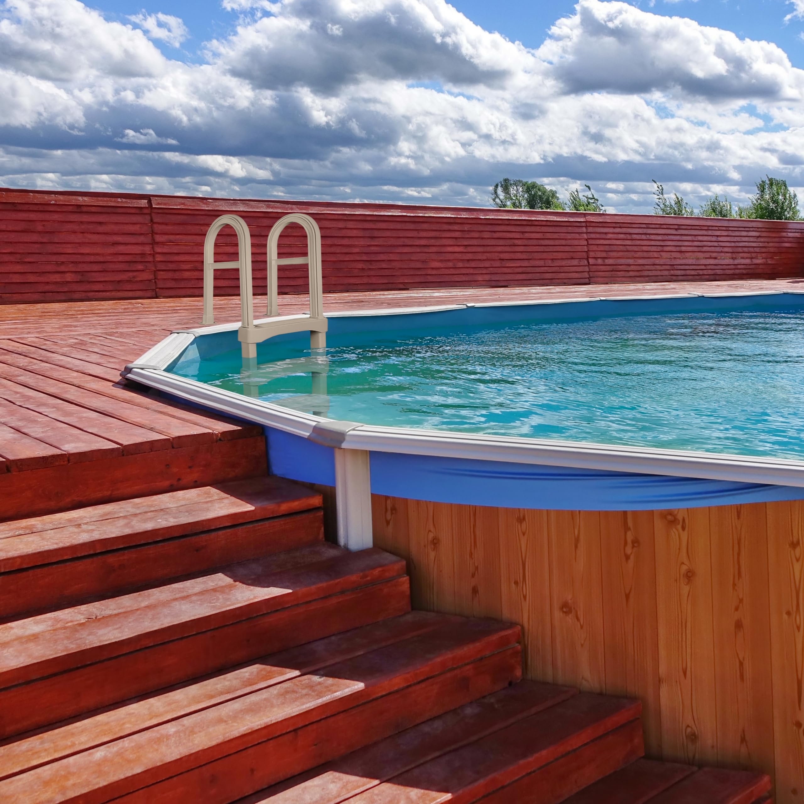 Blue Wave Snap-Lock Deck Ladder for Above-Ground Swimming Pools in Taupe β 60-in Max Height