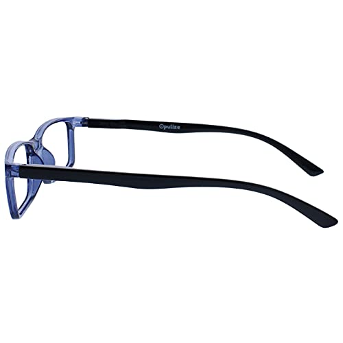 OPULIZE See Reading Glasses 3 Packs with Blue Light Blocking Narrow Frame Spring Hinges Improve Sleep Computer Gaming Transparent Blue Purple Turquoise Mens Womens BBB9-35Q +3.50