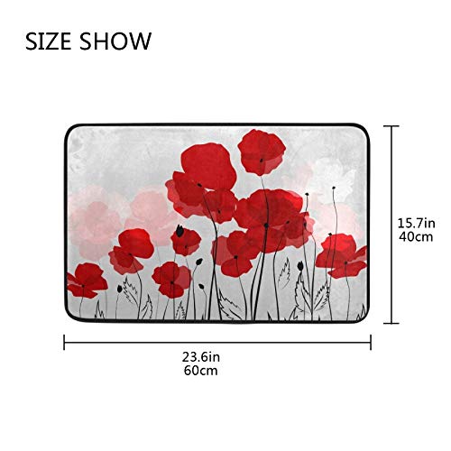 ZOEO Red Floral Bath Rugs Gray Flower Bathroom Mat Memory Foam Shower Floor Rug Absorbent Non Slip Light Luxury for Home Hotel Door Kitchen Thick Soft Washable 15.7 x 23.6 Inch