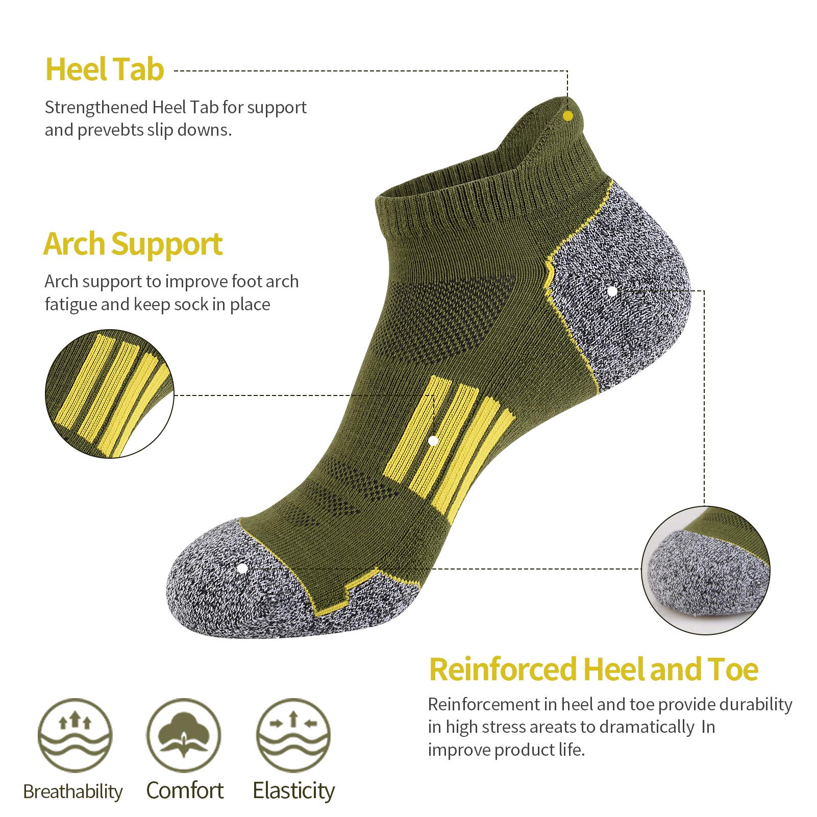 JOYNÉE Mens Athletic Ankle Sports Running Low Cut Tab Socks for Men 6 Pairs,Multicoloured,Sock Size 10-13