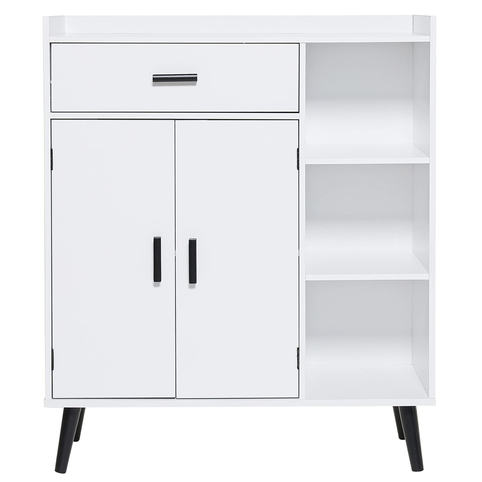 usikey Storage Cabinet, Floor Storage Cabinet with 1 Large Space, 2 Doors & 3 Shelves, Bathroom Storage Cabinet, Cabinet for Living Room, Entryway, Office, White