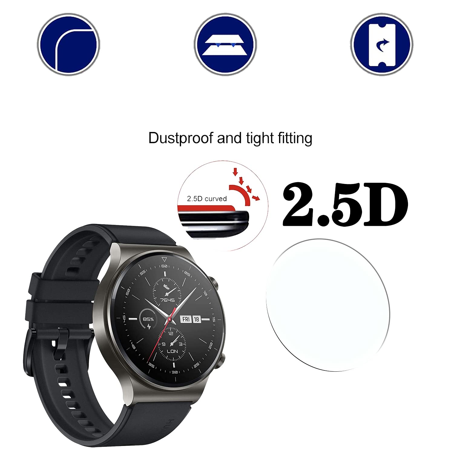 KELOLIN Tempered Glass Screen Protector For Huawei Watch GT 2 Pro-Anti-scratch, Anti-Glare, Anti-Fingerprint [4 Pack] 9H Hardness HD Screen Protector Compatible with Huawei Watch GT 2 Pro