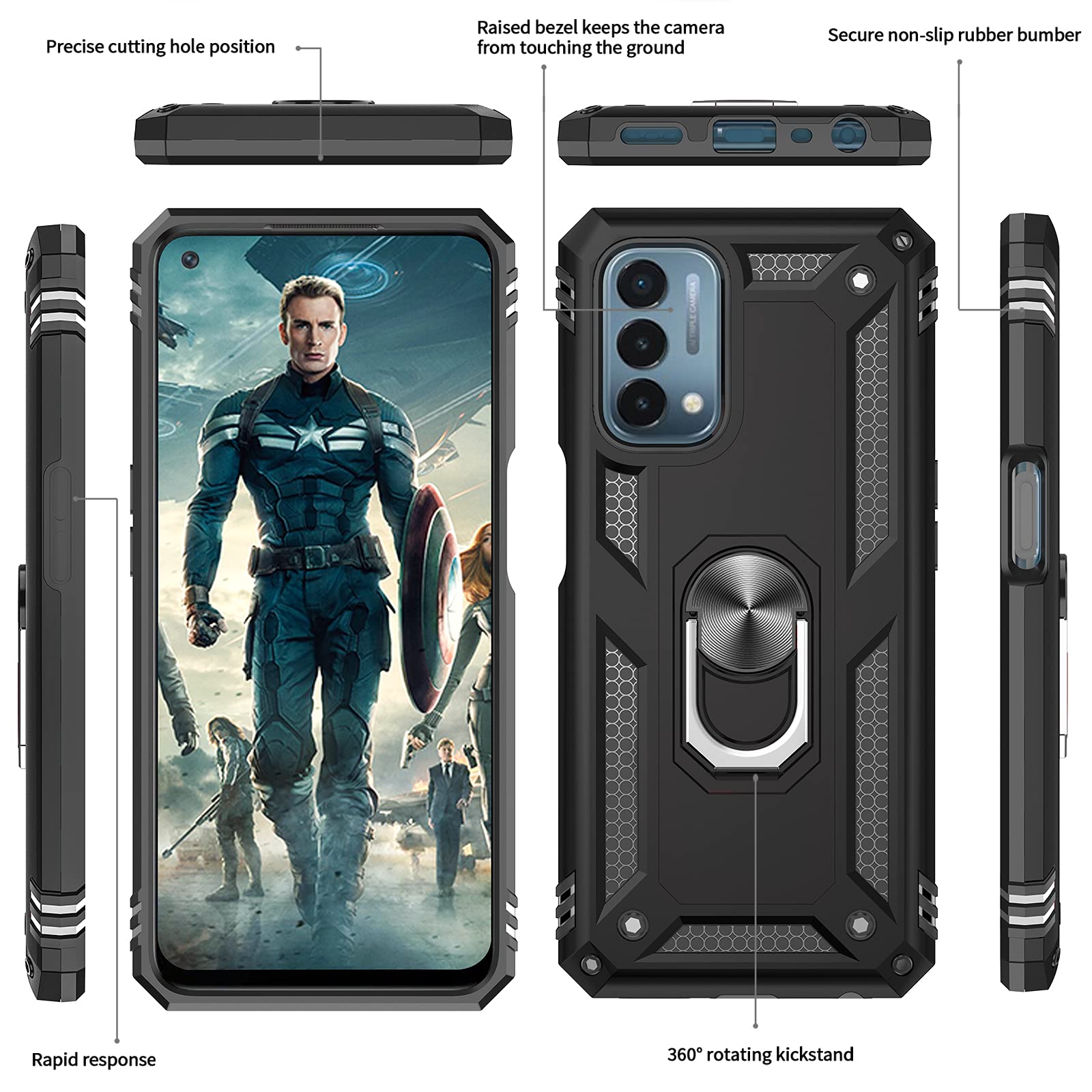 LeYi for OnePlus Nord N200 5G Case, Nord N200 5G Case, [Military Grade] Heavy Duty Shockproof Protective Phone Case with Magnetic Car Mount Ring Kickstand for OnePlus Nord N200 5G, Black