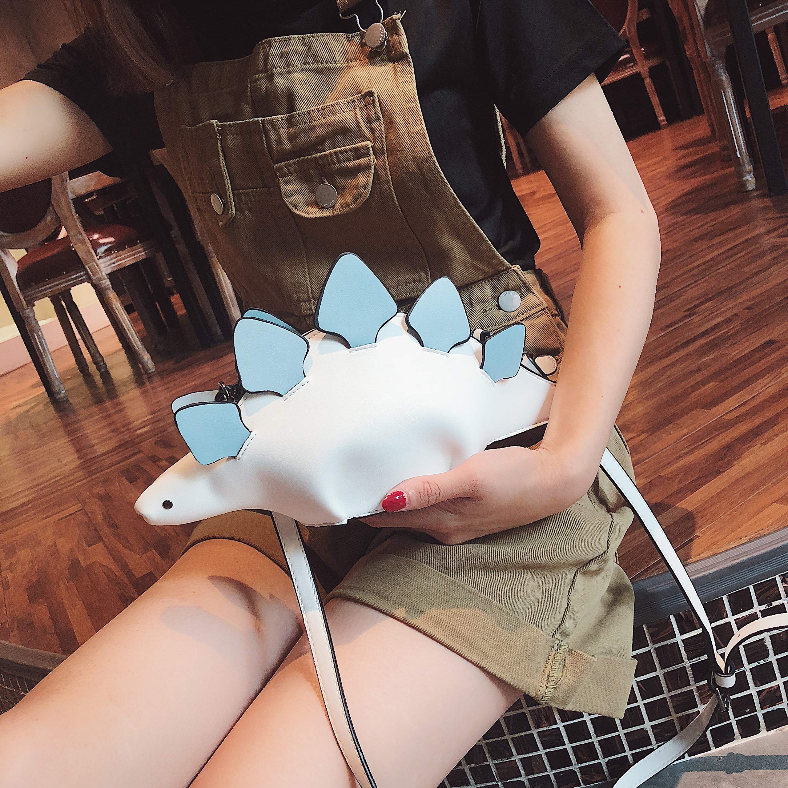 Ondeam Dinosaur Shoulder Purses,PU Stegosaurus CrossBody Bag for Girl Women(White)