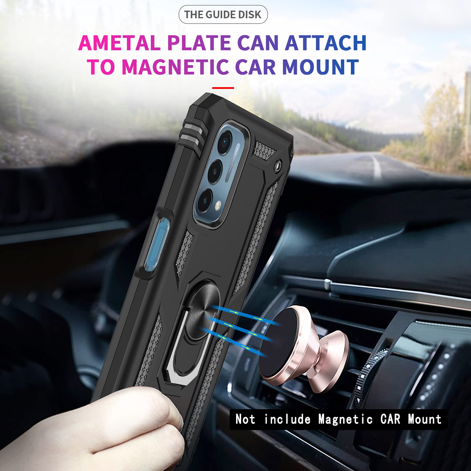 LeYi for OnePlus Nord N200 5G Case, Nord N200 5G Case, [Military Grade] Heavy Duty Shockproof Protective Phone Case with Magnetic Car Mount Ring Kickstand for OnePlus Nord N200 5G, Black