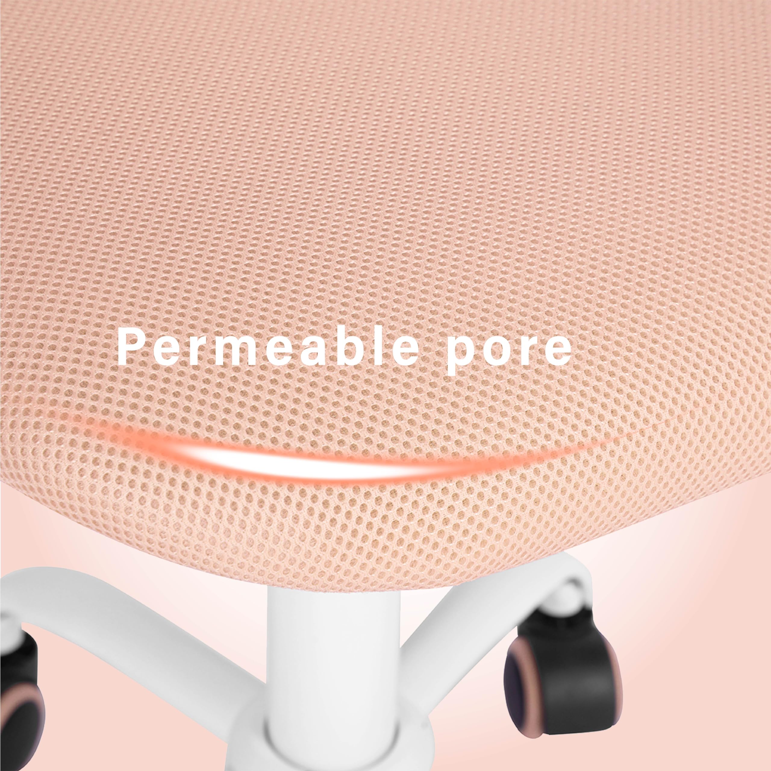 FurnitureR Teens Girls Task Chair 360 Swivel, Low Mid PP Mesh Back Fabric Seat, Height Adjustable, Rolling Castor, W15.7inces x D15.2inces x H29.5-34.2inches (Rose)
