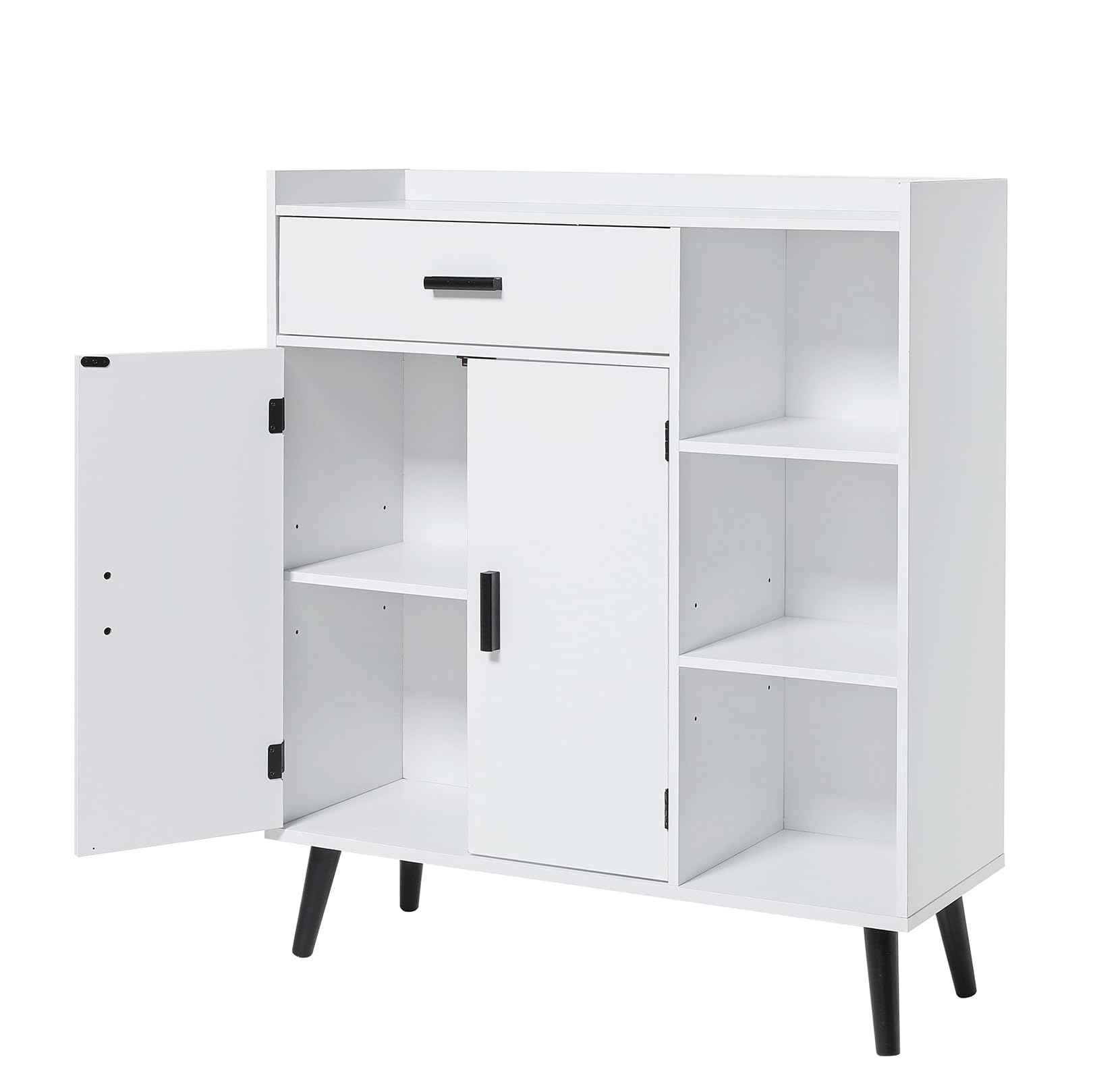 usikey Storage Cabinet, Floor Storage Cabinet with 1 Large Space, 2 Doors & 3 Shelves, Bathroom Storage Cabinet, Cabinet for Living Room, Entryway, Office, White