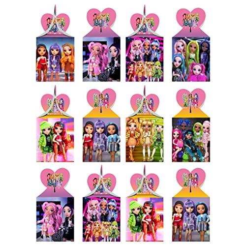 12pcs Rainbow High Dolls Party Gift Boxes Goodie Boxes for Cartoon Theme Birthday Party Supplies, Decorations Boxes Candy Boxes