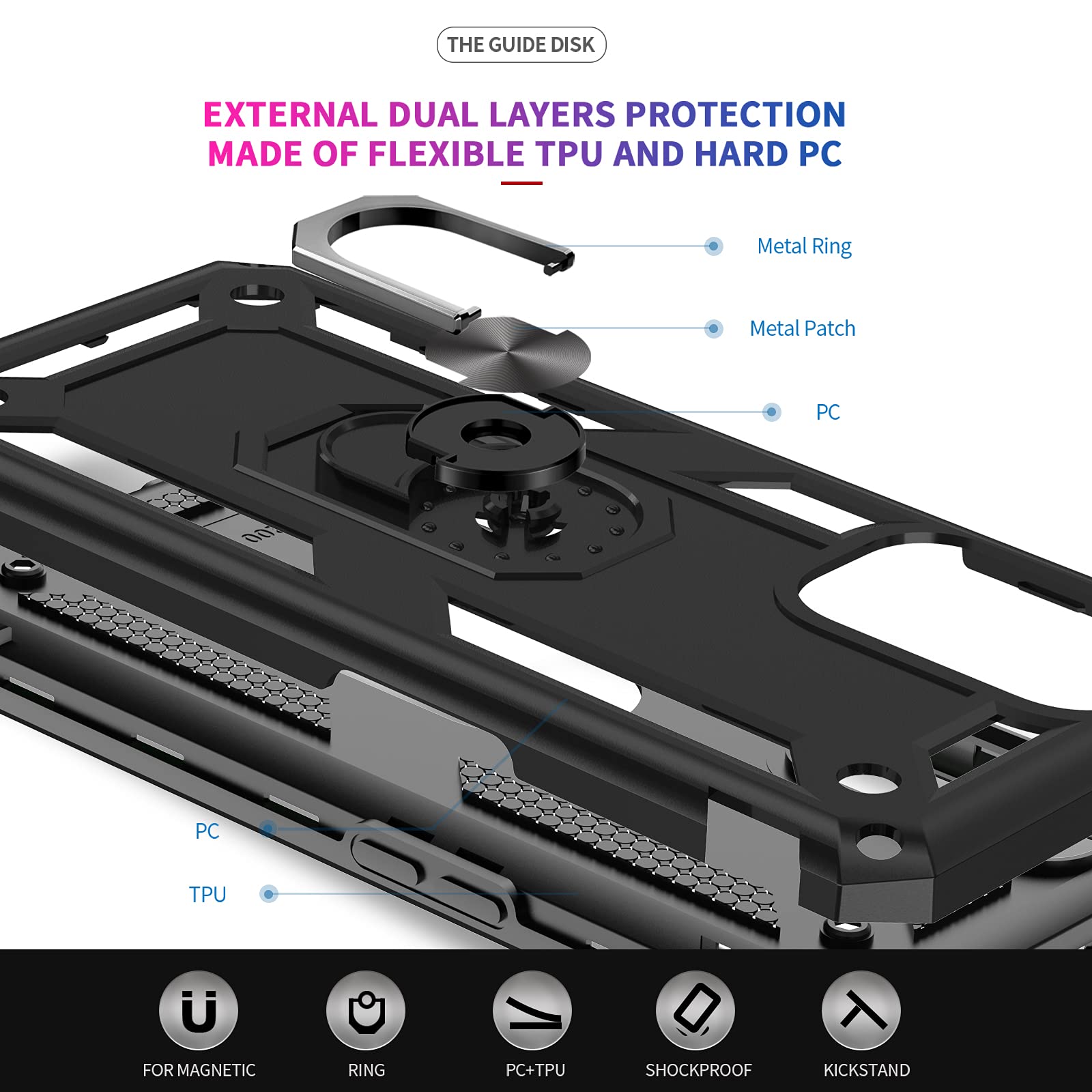 LeYi for OnePlus Nord N200 5G Case, Nord N200 5G Case, [Military Grade] Heavy Duty Shockproof Protective Phone Case with Magnetic Car Mount Ring Kickstand for OnePlus Nord N200 5G, Black