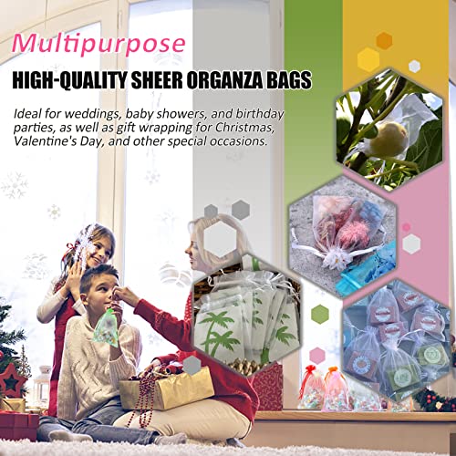 Angooni 5x7 Inch White Organza Gift Bags, 100PCS Premium Sheer Mesh Drawstring Pouch for Jewelry Candy Party Wedding Favor