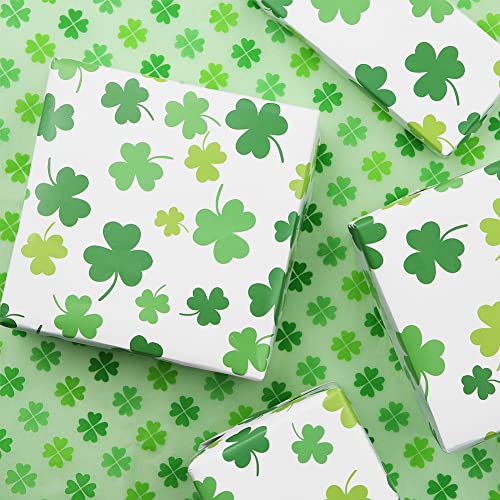 Green Clover Wrapping Paper On White Gift Wrapping Paper 4 Sheets Folded Flat 20x30 Inches Per Sheet, Gift Wrap for St. Patrick's Day,Wedding, Birthday, Bridal Showers, Mother's Day, Valentine's Day Holiday Christening and More Occasion