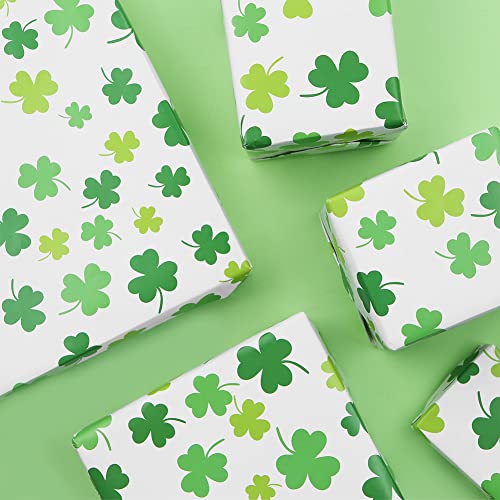 Green Clover Wrapping Paper On White Gift Wrapping Paper 4 Sheets Folded Flat 20x30 Inches Per Sheet, Gift Wrap for St. Patrick's Day,Wedding, Birthday, Bridal Showers, Mother's Day, Valentine's Day Holiday Christening and More Occasion