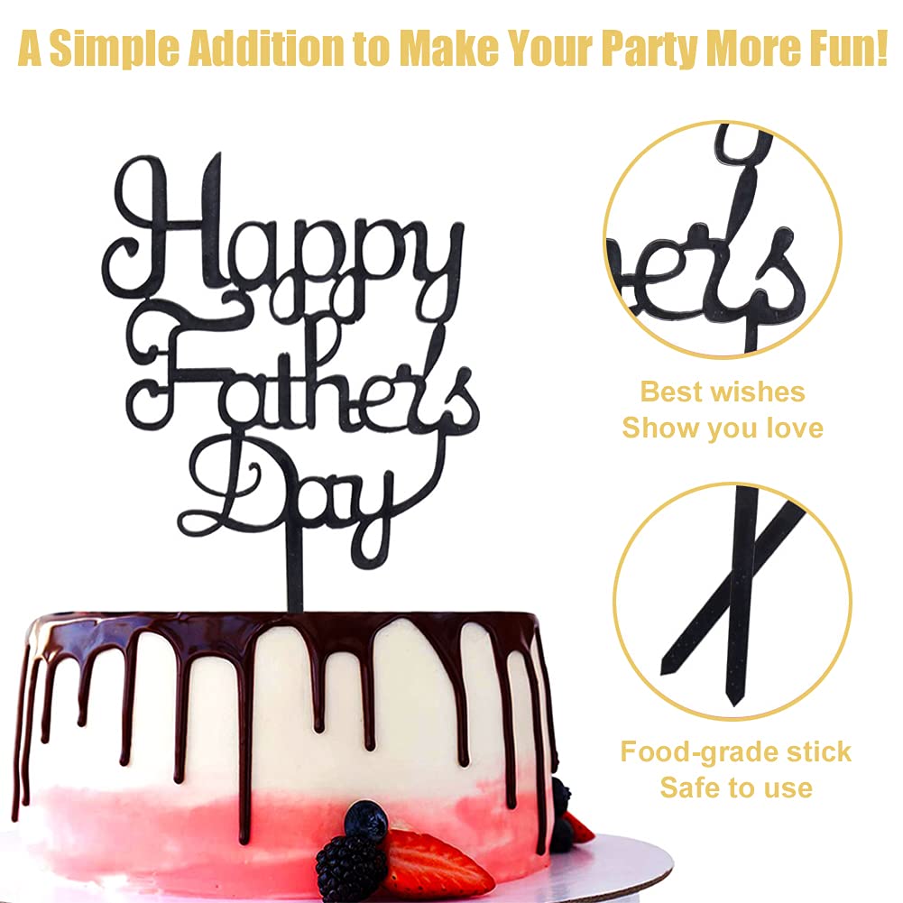 Happy Father's Day Cake Topper, 10 Pack Gold and Black Acrylic Cake Picks Cake Decorations Cake Food Decoration Party Supplies for Father's Day