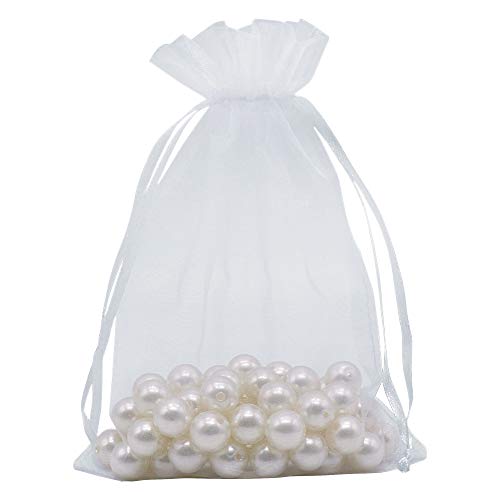 HRX Package White Organza Gift Bags 5x7 inch 100pcs, Mesh Jewelry Pouches Drawstring Bags Empty Sachet for Christmas Candy Present Wedding Giveaways