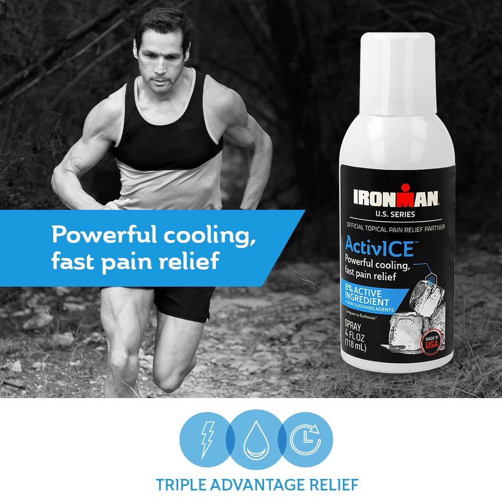 Curad IRONMAN ActivICE Cooling Spray, Topical Pain Relief for Arthritis, Joint, Muscle, Back & Body Aches & Pain, 4 oz (1 count)