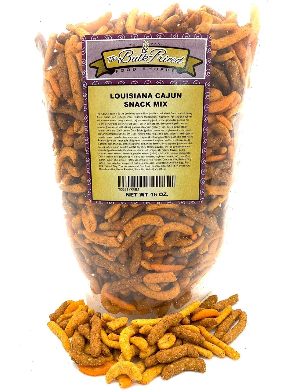 Louisiana Cajun Snack Mix, Bulk Size, (1 lb. Resealable Zip Lock Stand Up Bag)
