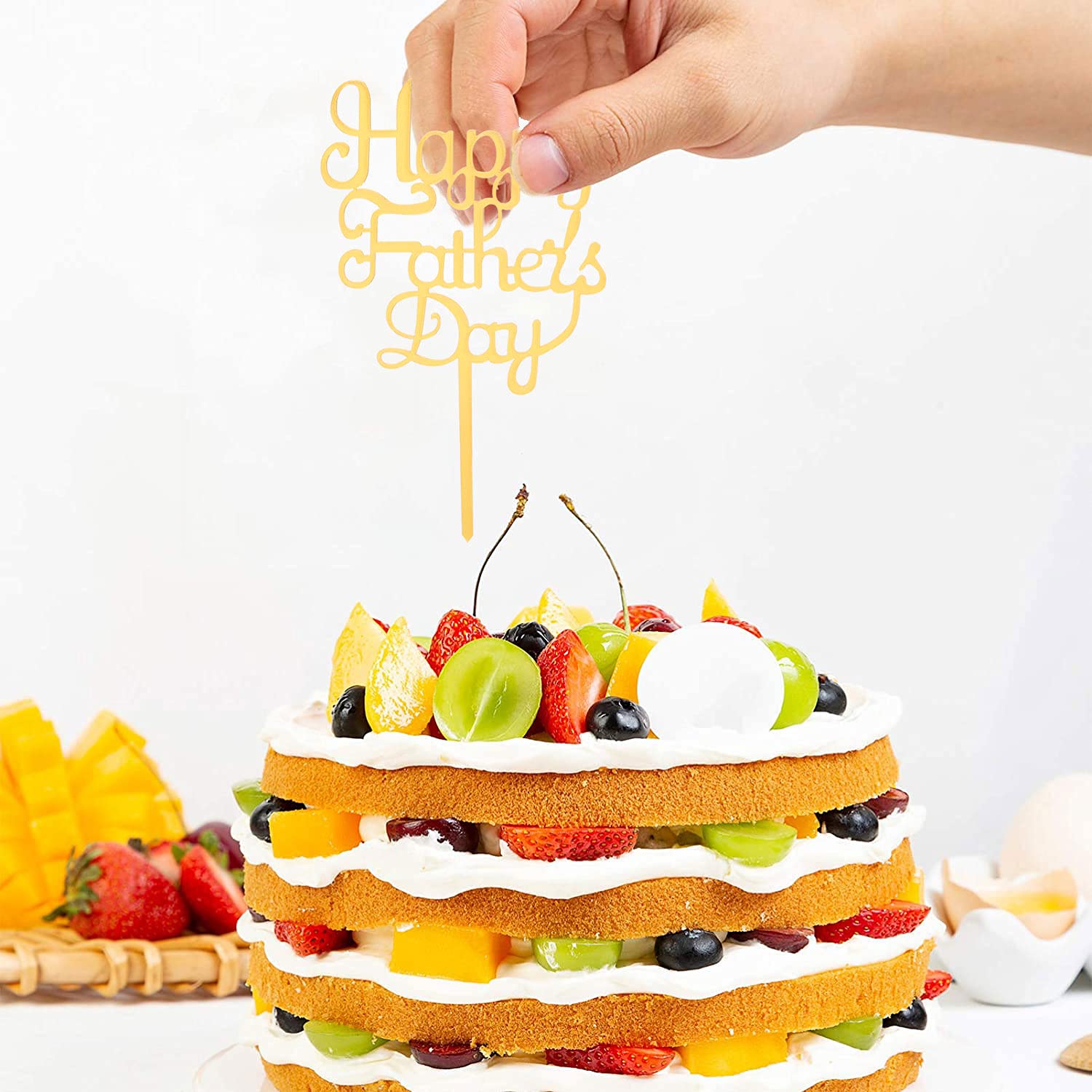 Happy Father's Day Cake Topper, 10 Pack Gold and Black Acrylic Cake Picks Cake Decorations Cake Food Decoration Party Supplies for Father's Day